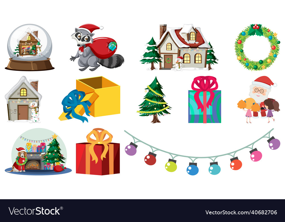 Isolated christmas objects and elements set Vector Image