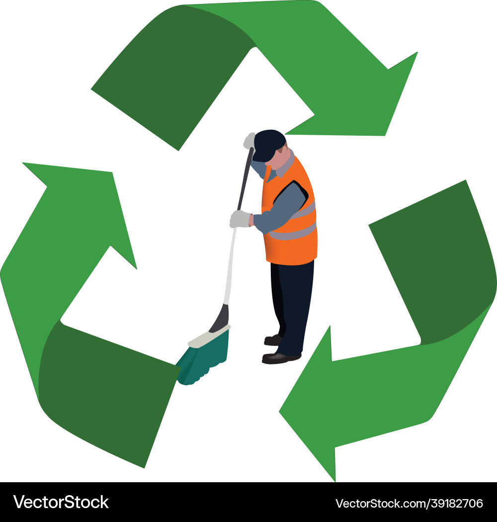 Person in ecological operator uniform with broom Vector Image