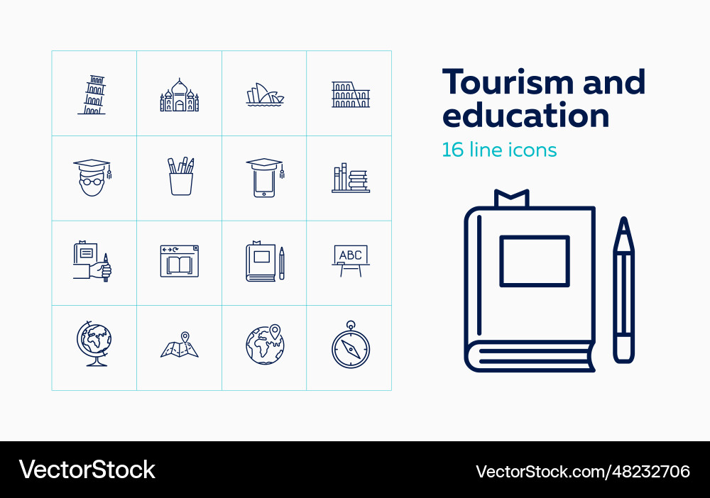 Tourism and education icons Royalty Free Vector Image