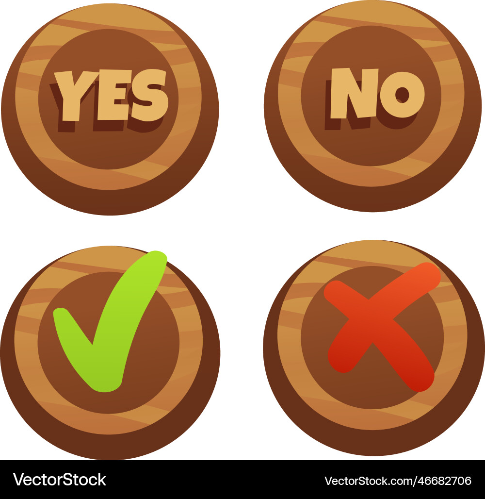 Wooden button yes and no accepted and rejected Vector Image
