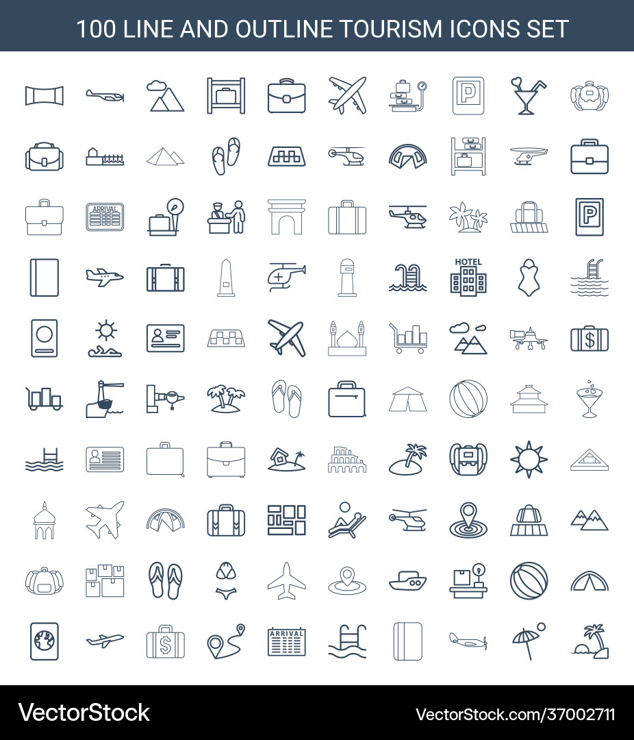 100 tourism icons Royalty Free Vector Image - VectorStock