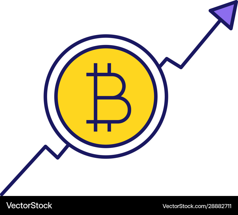Bitcoin market growth chart color icon Royalty Free Vector