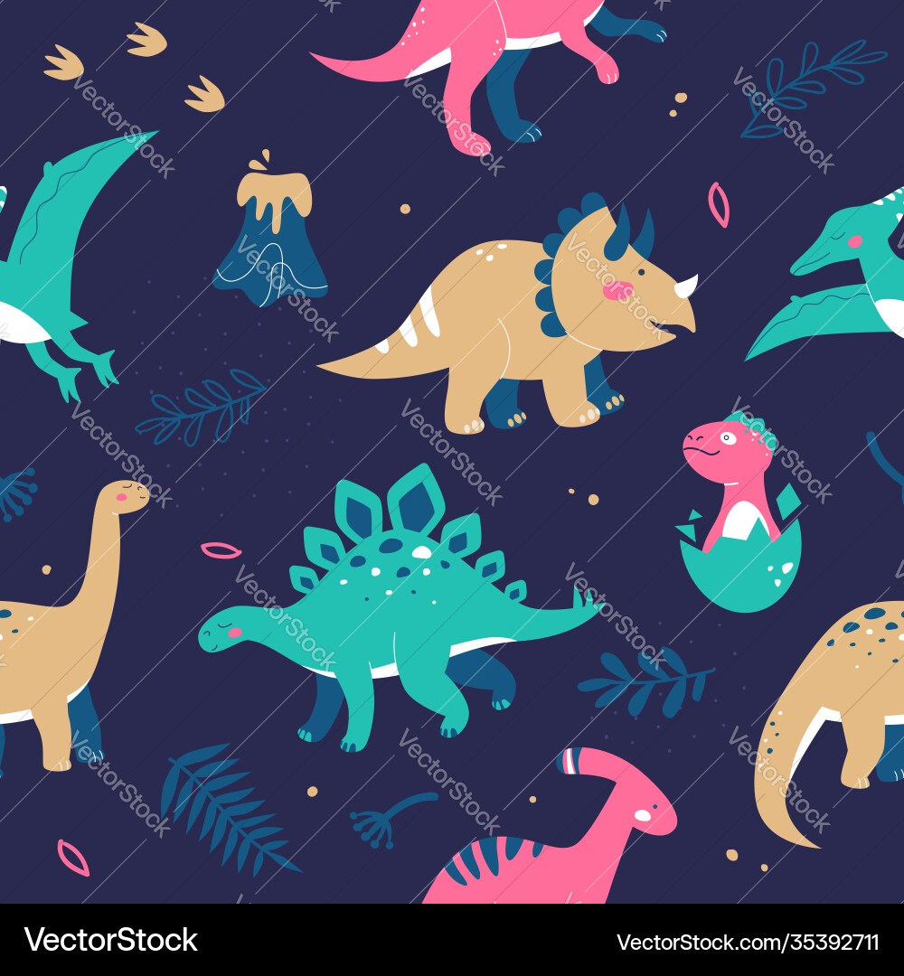 Different dinosaurs - flat design style seamless Vector Image