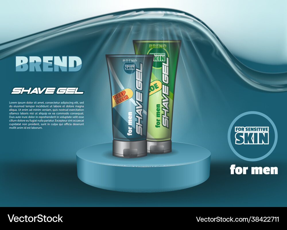 Packing shaving gel for sensitive skin ads Vector Image