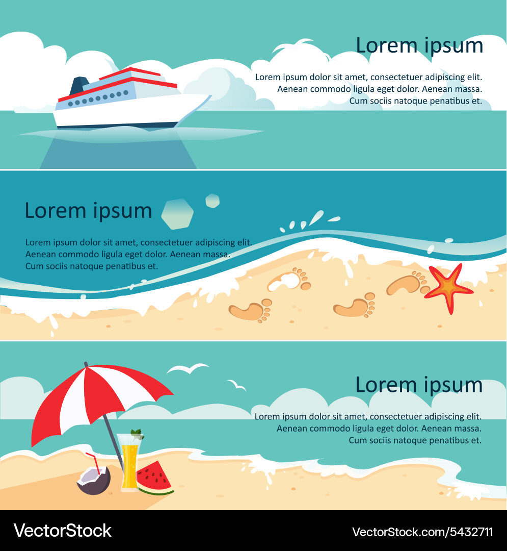 Set of horizontal banners with seaside Royalty Free Vector