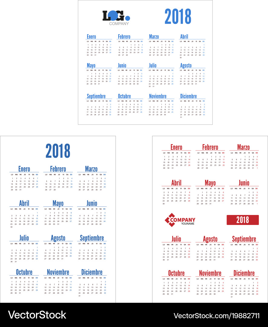 Spanish set calendar on 2018 year Royalty Free Vector Image