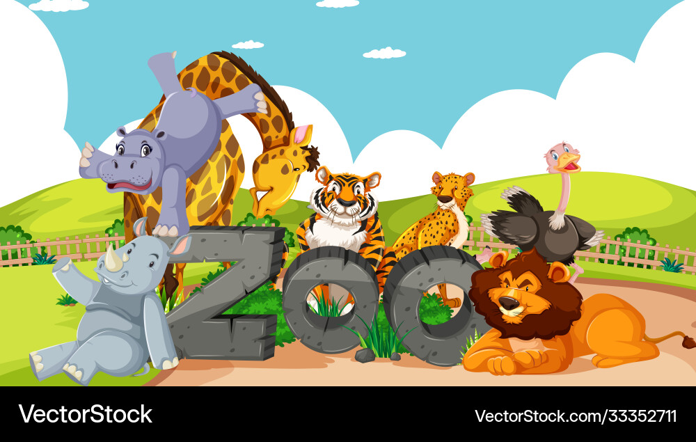 Wild animals with zoo sign Royalty Free Vector Image