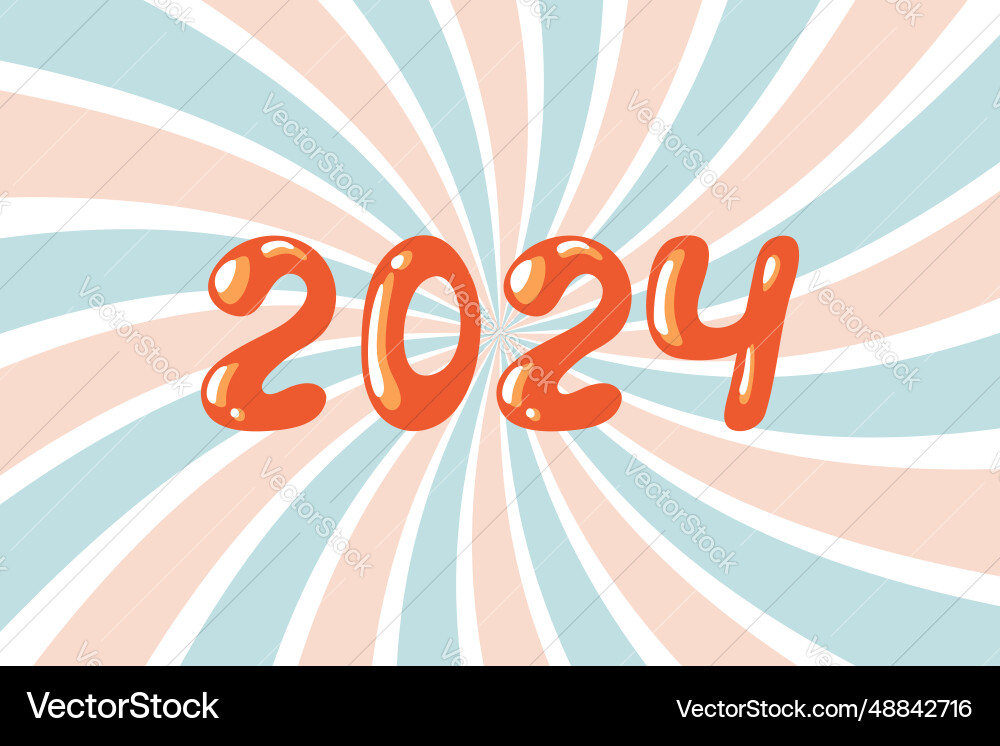 2024 groovy hand drawn number new Royalty Free Vector Image