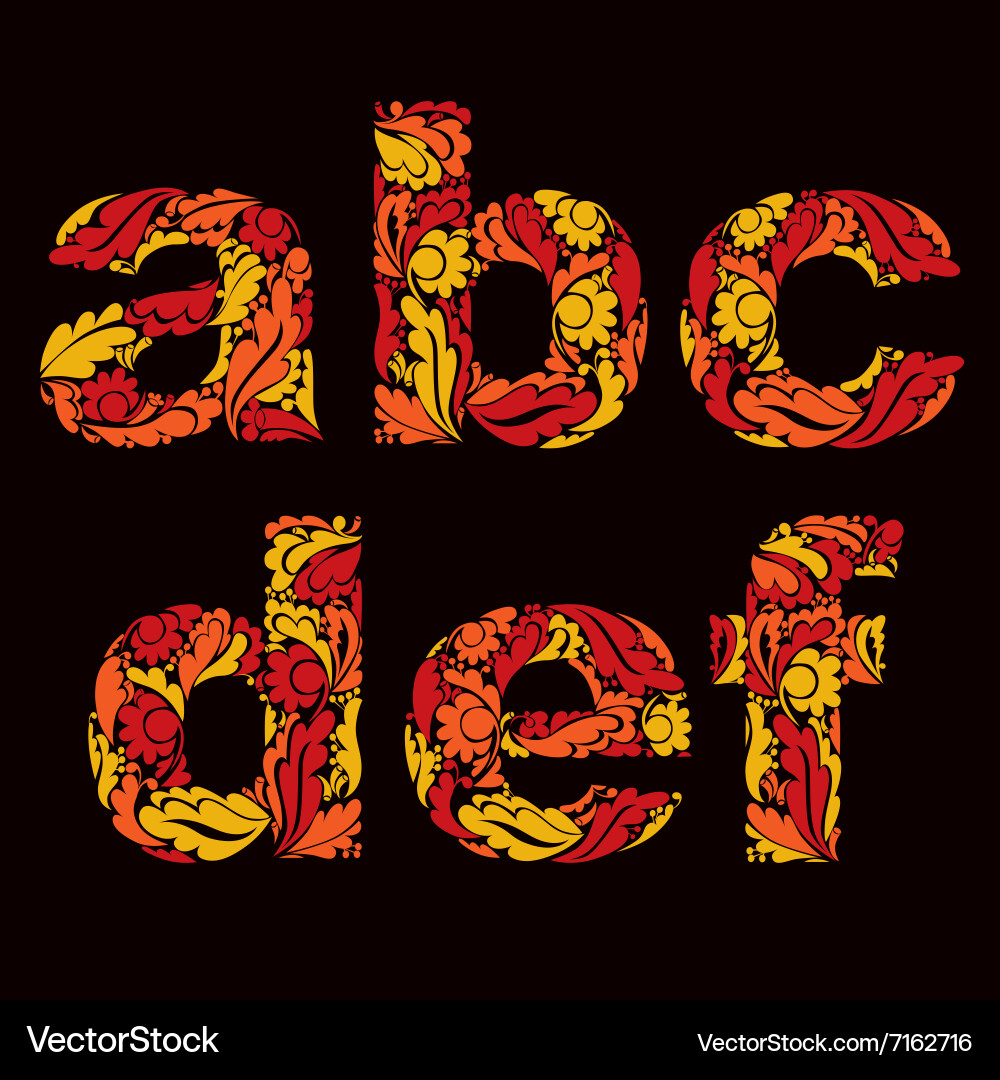 Beautiful floral font decorative orange lowercase Vector Image