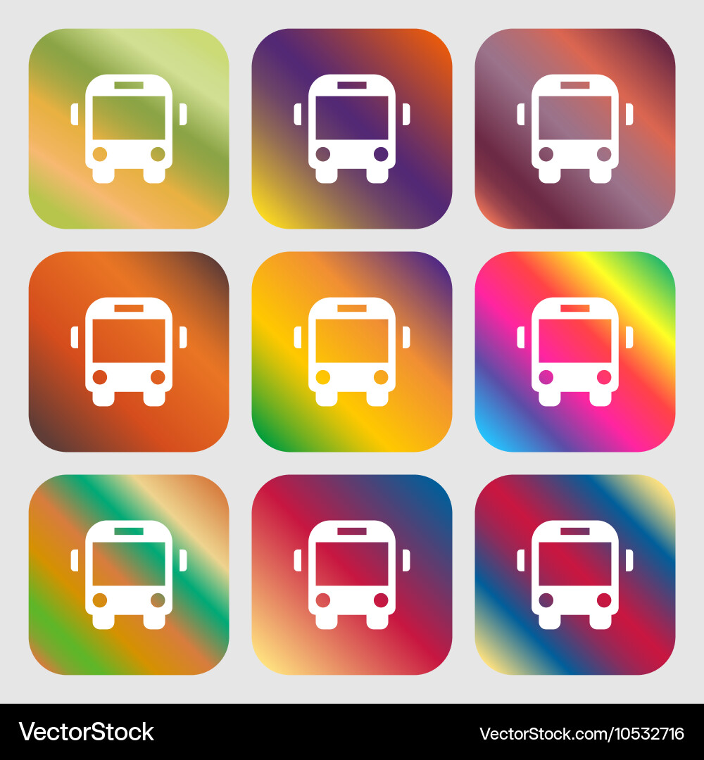 Bus icon nine buttons with bright gradients Vector Image