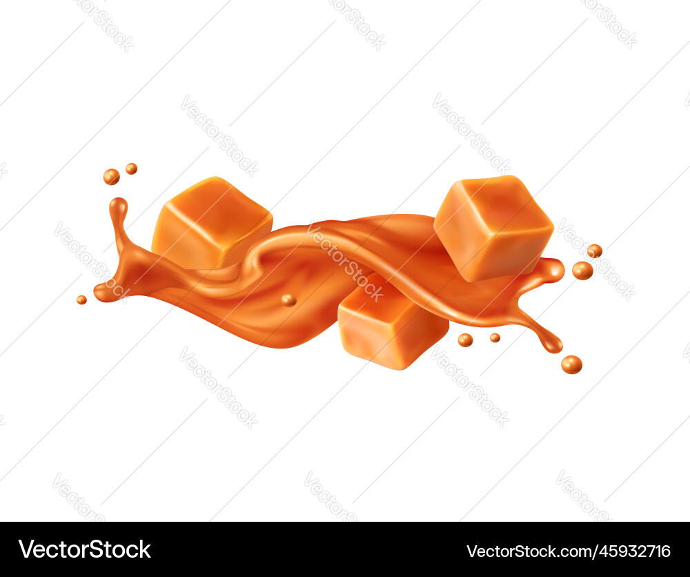 Caramel sauce wave flow splash with toffee 3d Vector Image