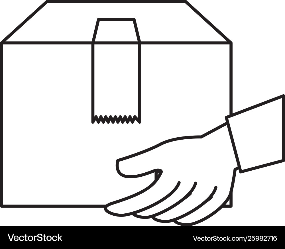 Hands lifting box carton packing delivery service Vector Image