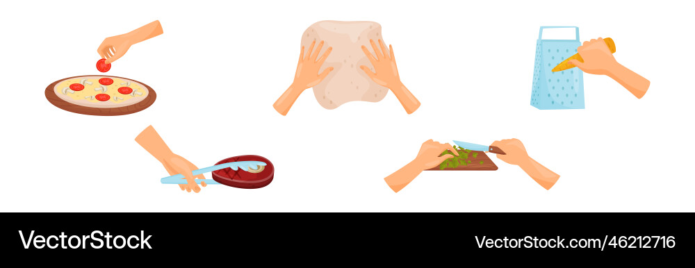 Hands preparing food process of cooking set Vector Image