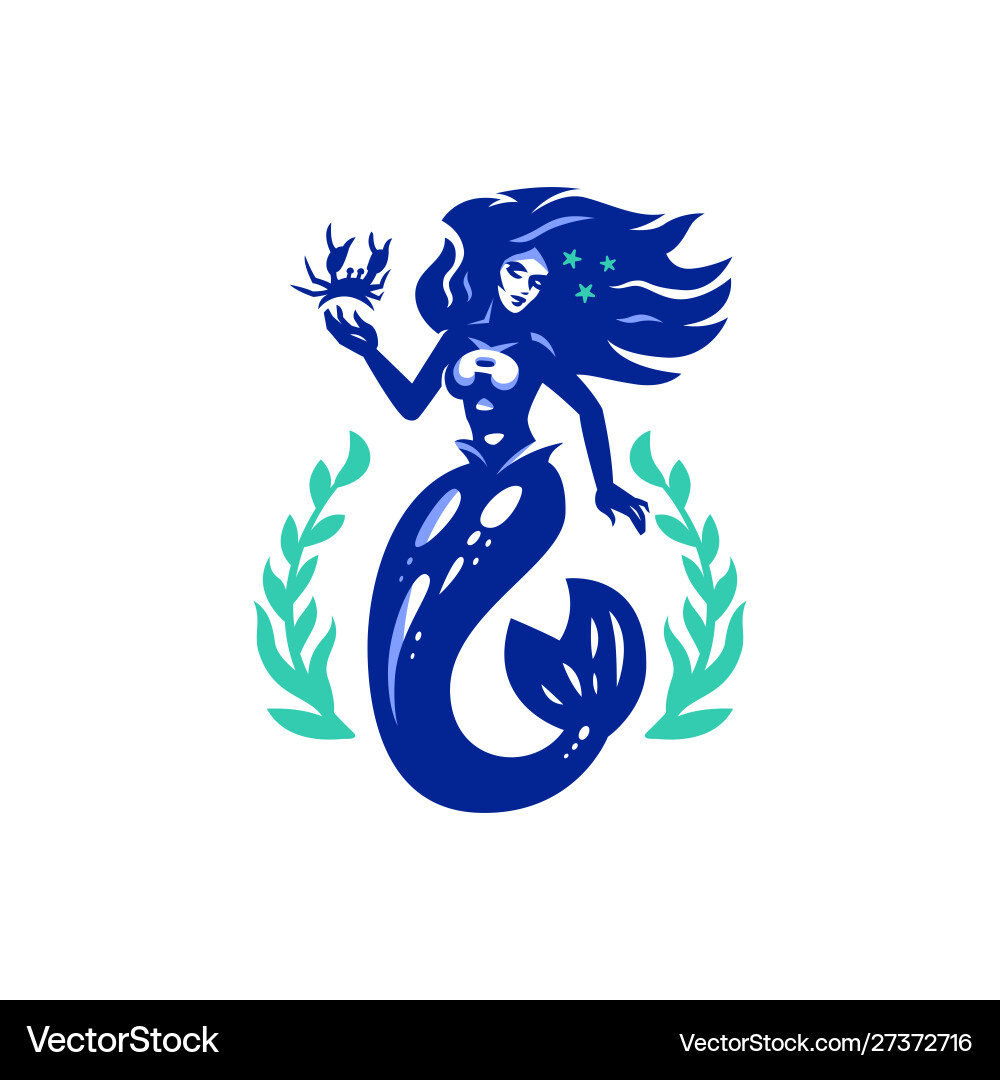 Mermaid with flying hair Royalty Free Vector Image