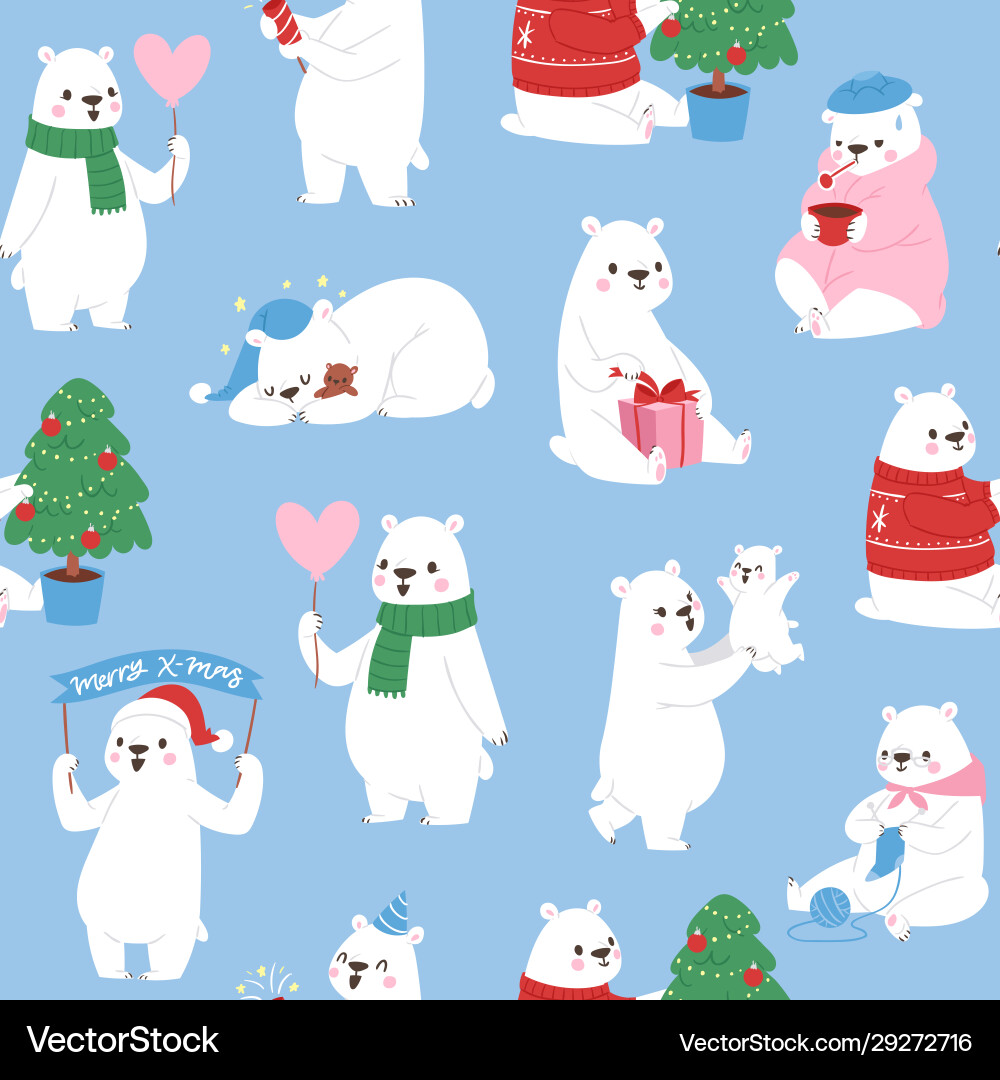 Seamless pattern with cute polar bears Royalty Free Vector