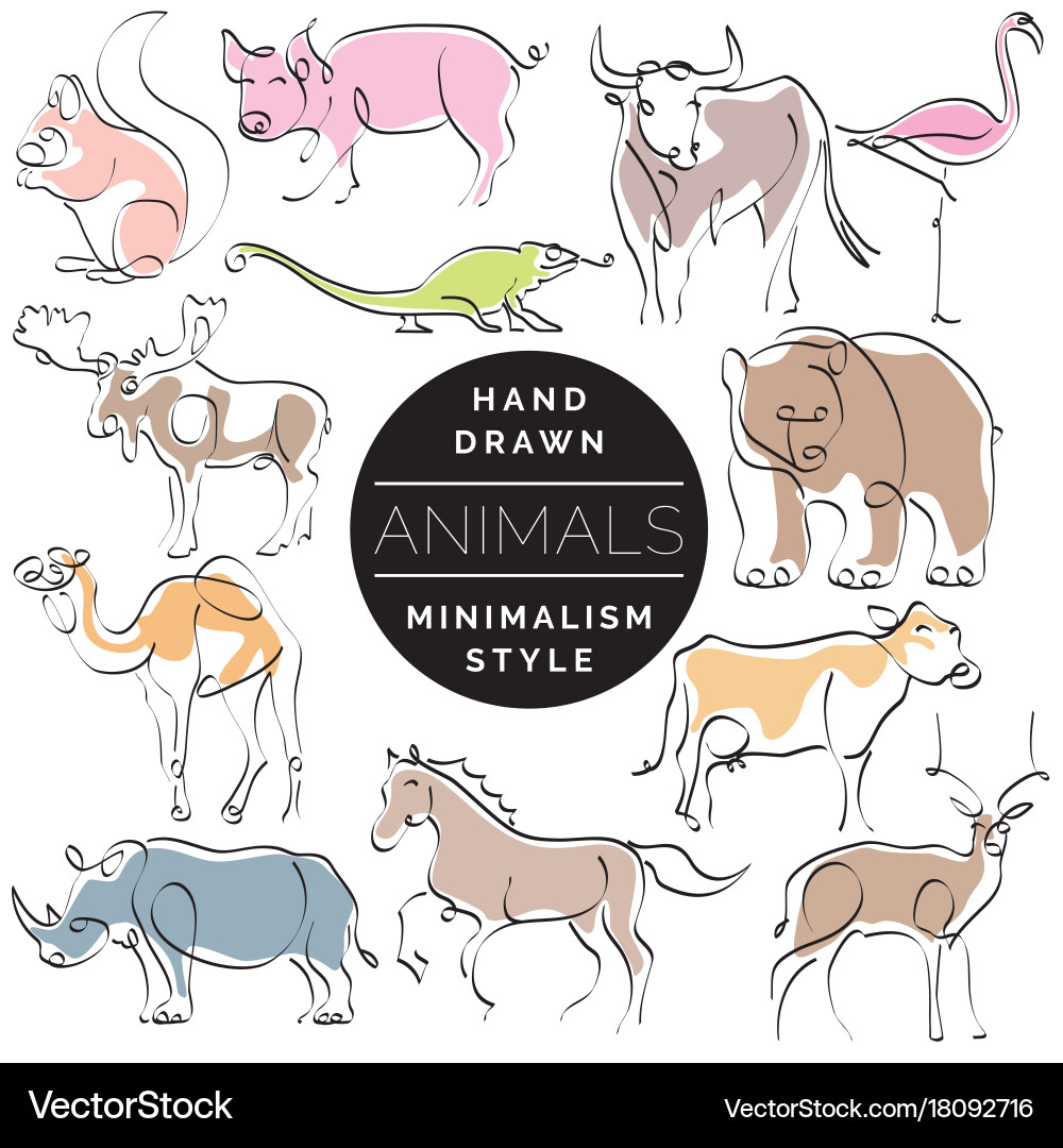 Set animals in hand drawn minimalism style Vector Image