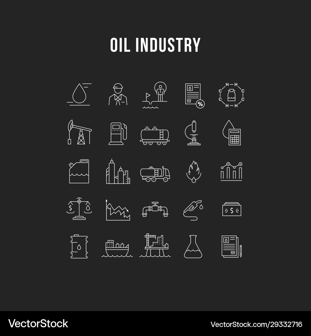 Set flat line icons oil industry Royalty Free Vector Image