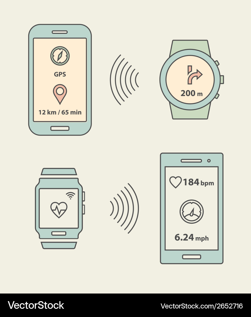Smartwatches and smartphones communication Vector Image