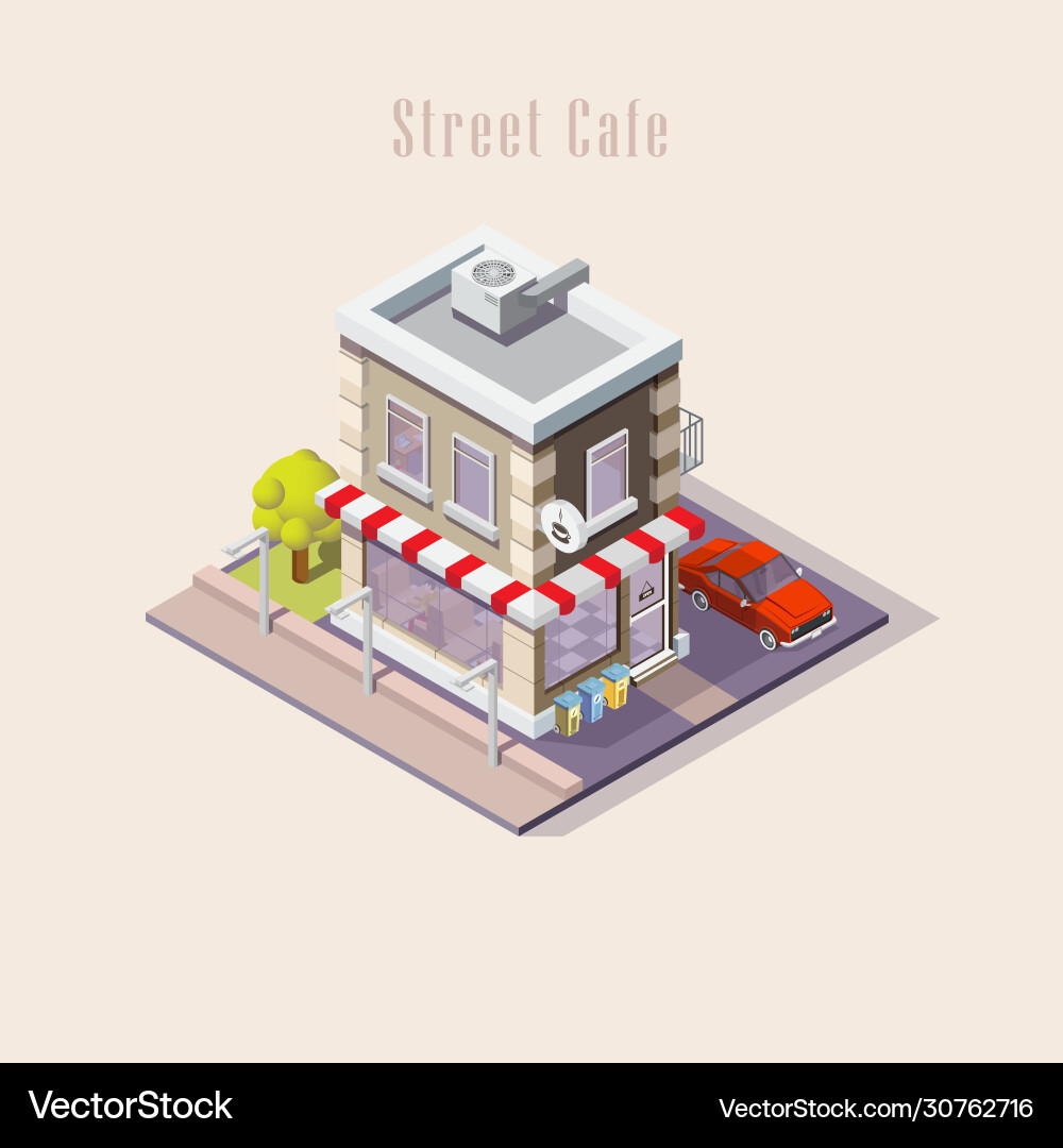 Street cafe isometric restaurant with a parked Vector Image