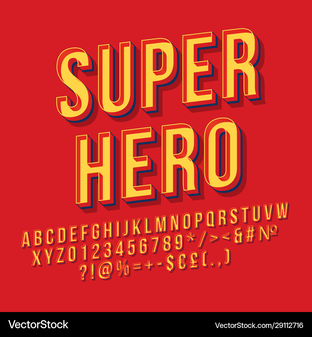 Super hero vintage 3d lettering Royalty Free Vector Image