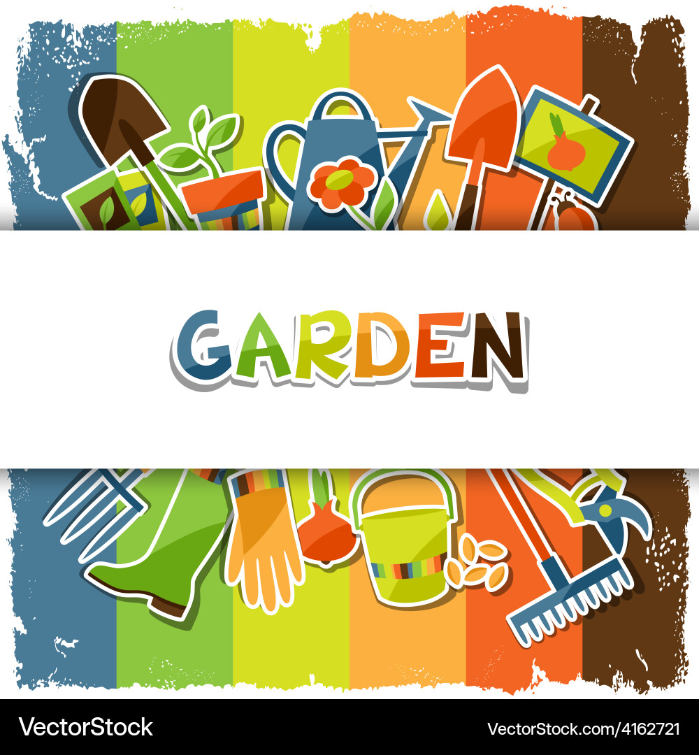 Background with garden sticker design elements Vector Image