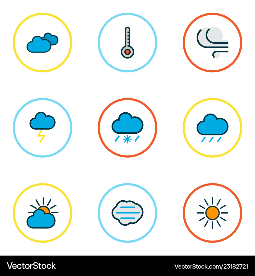 Climate icons colored line set with frosty Vector Image