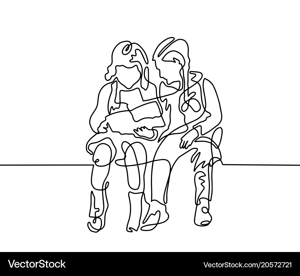 Continuous one line drawing of two girls Vector Image