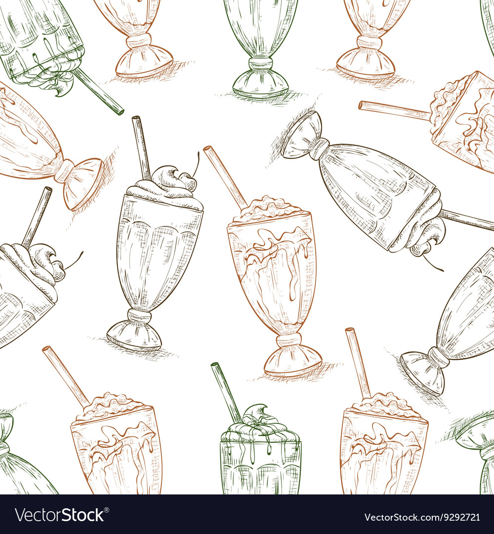 Seamless pattern scetch of three types milkshake Vector Image