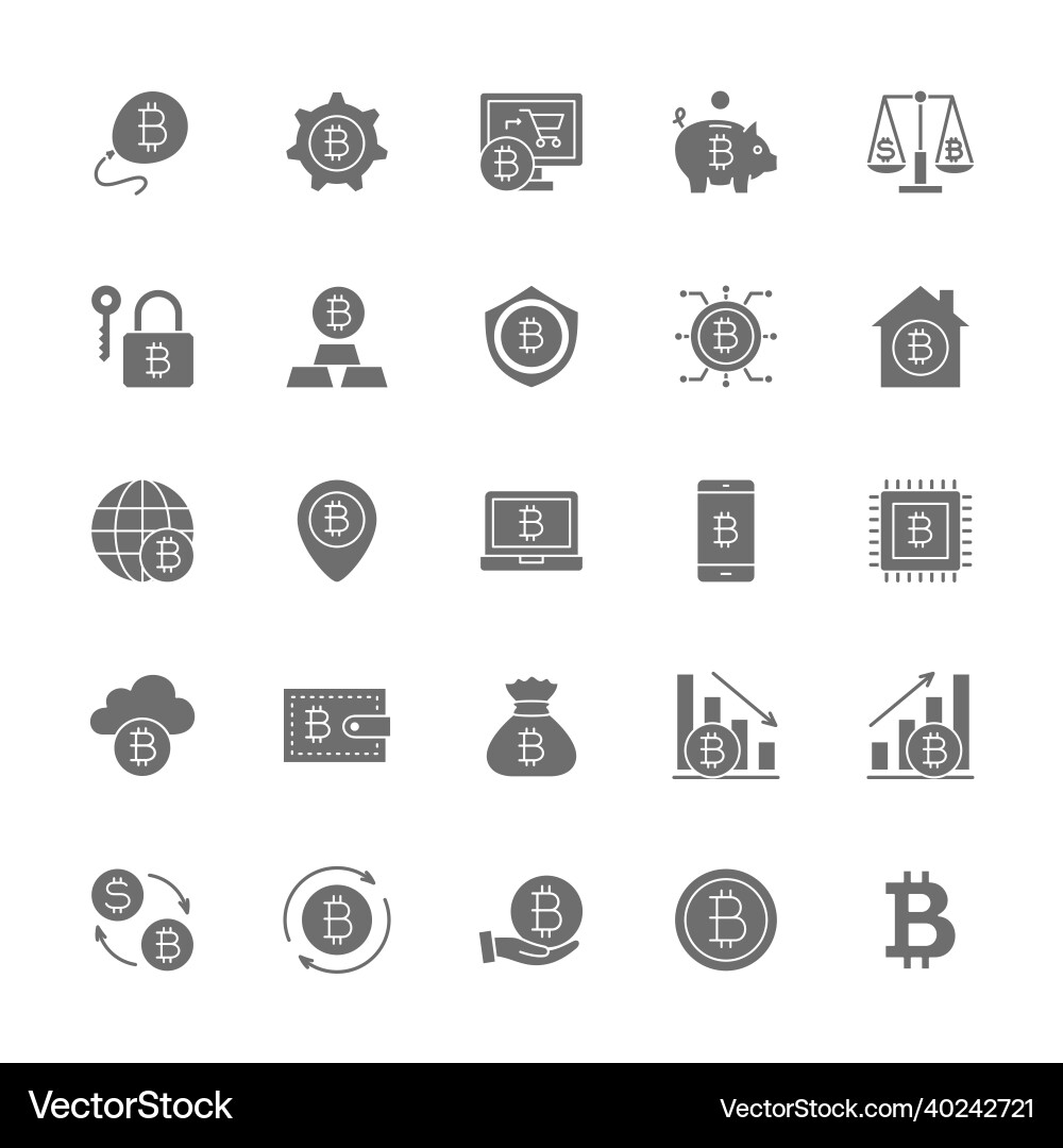 Set of bitcoin and cryptocurrency grey icons pack Vector Image