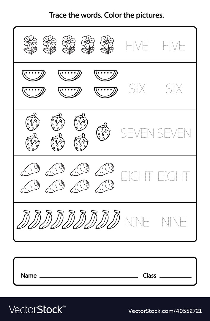 Trace the words color the pictures Royalty Free Vector Image