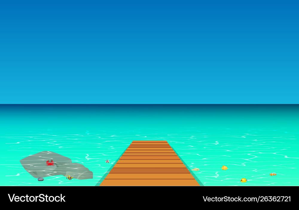Wood walkways with clear water at beach Royalty Free Vector