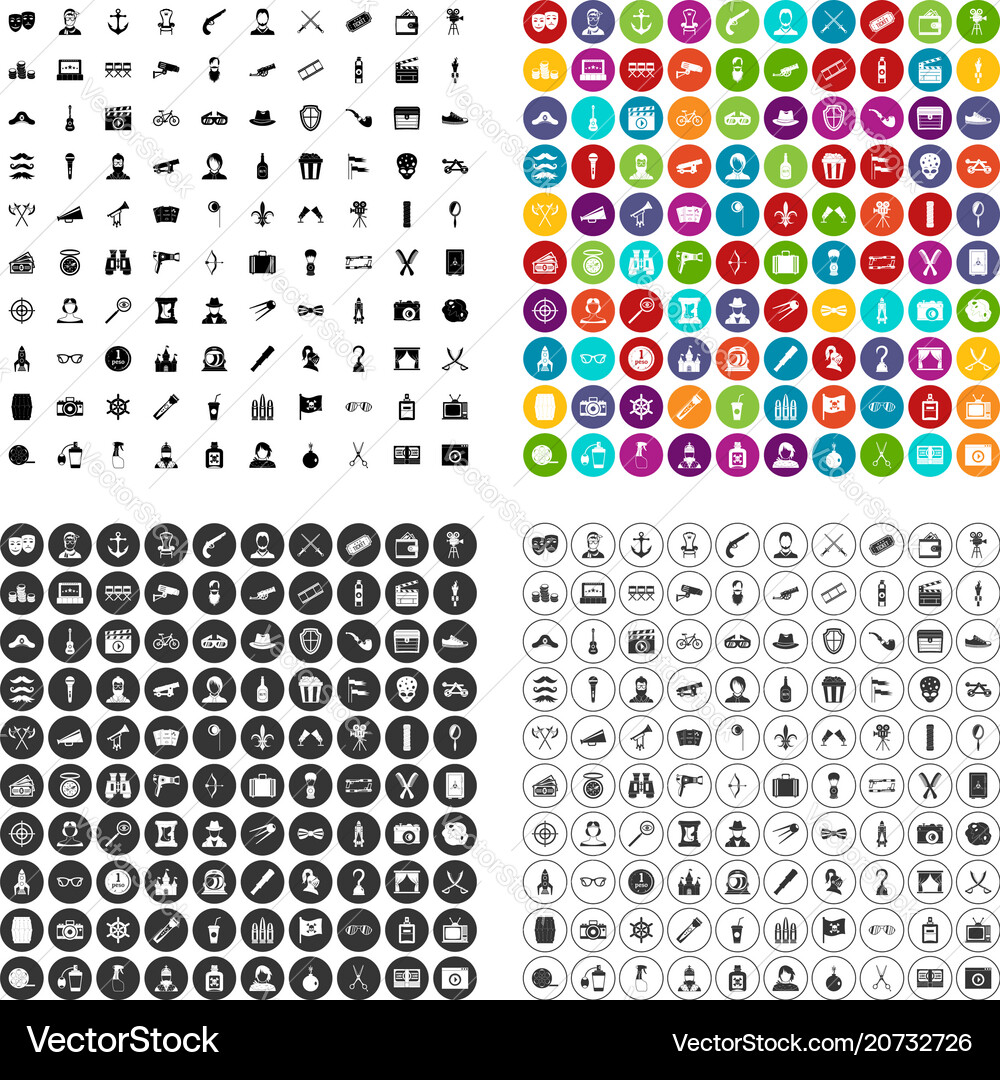 100 movie icons set variant Royalty Free Vector Image