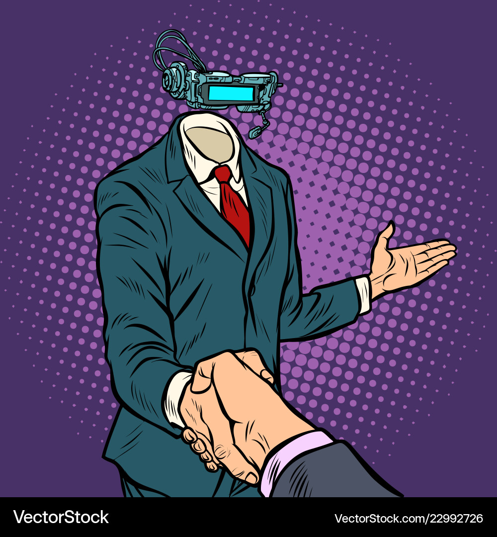 Businessman shaking hands in virtual reality Vector Image