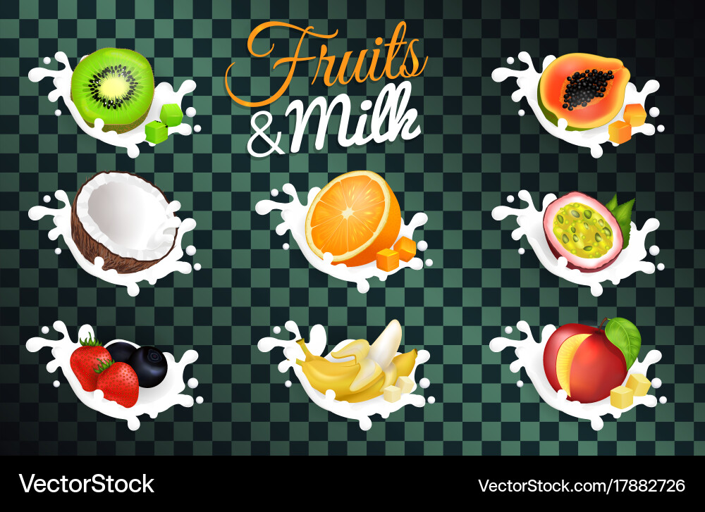 Fruit and milk poster with transparent background Vector Image