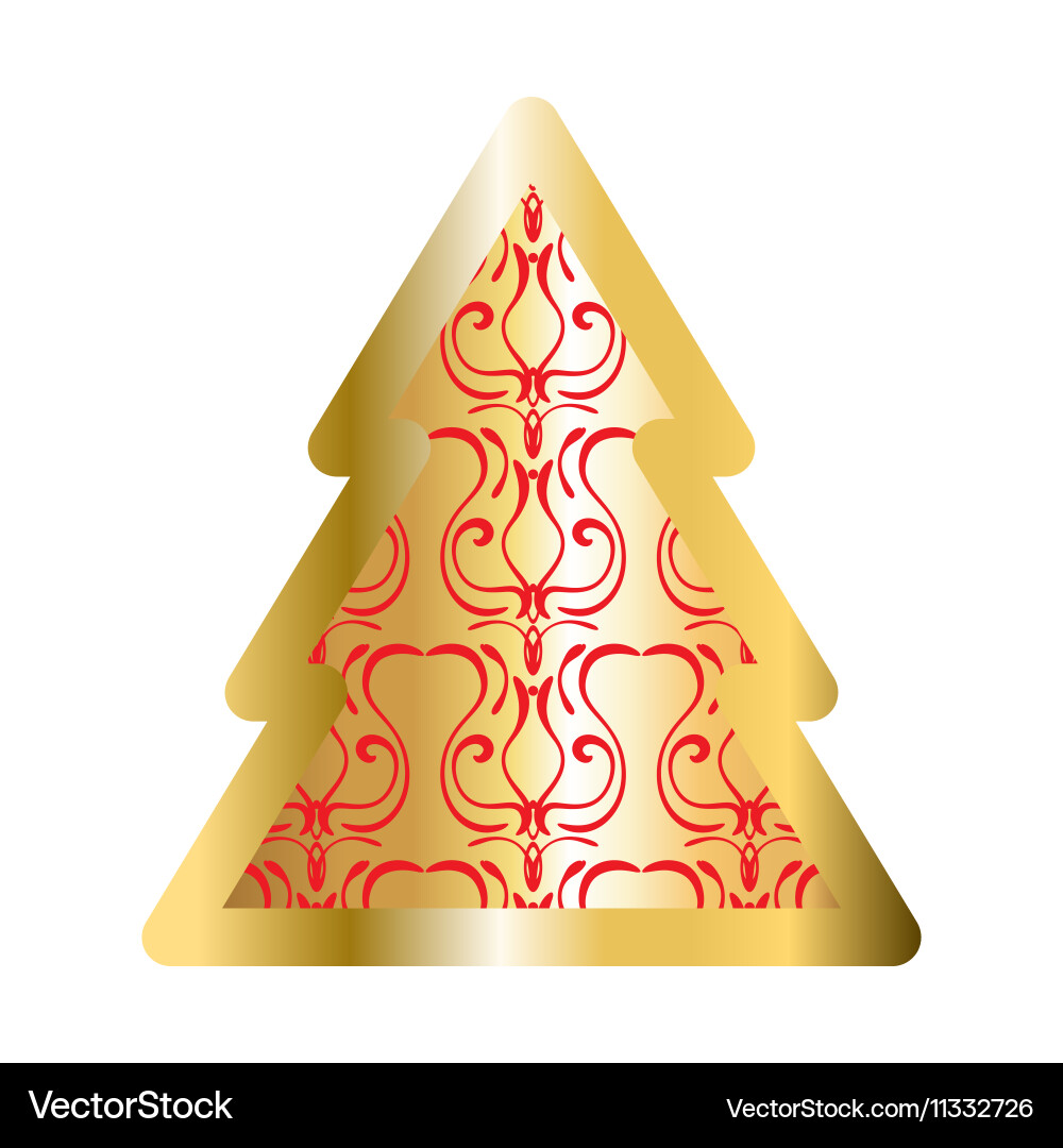 Gold and red christmas tree icon Royalty Free Vector Image
