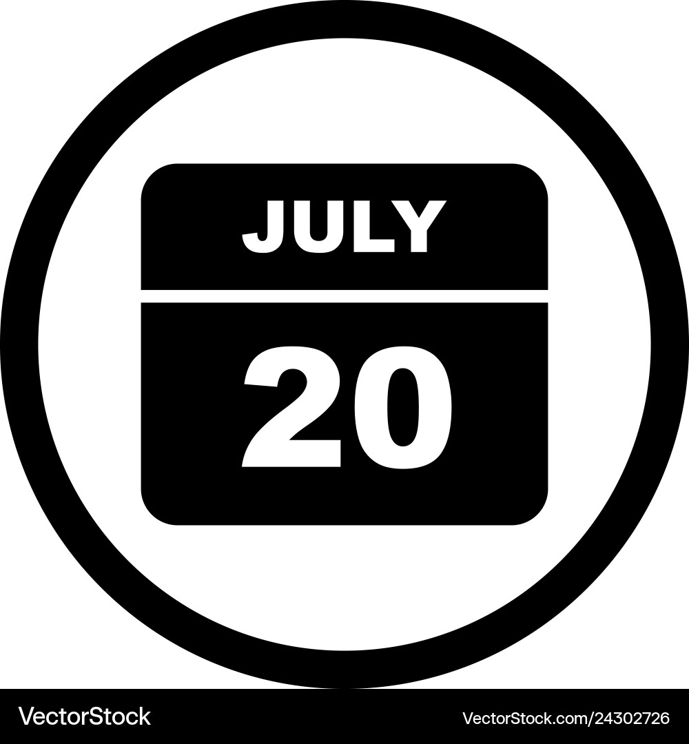 July 20th date on a single day calendar Royalty Free Vector