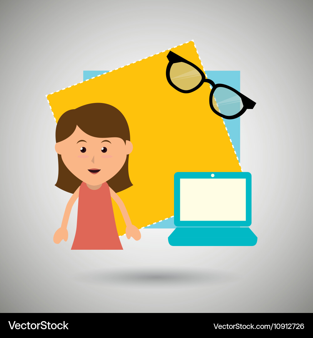 Kid with laptop computer and glasses isolated Vector Image