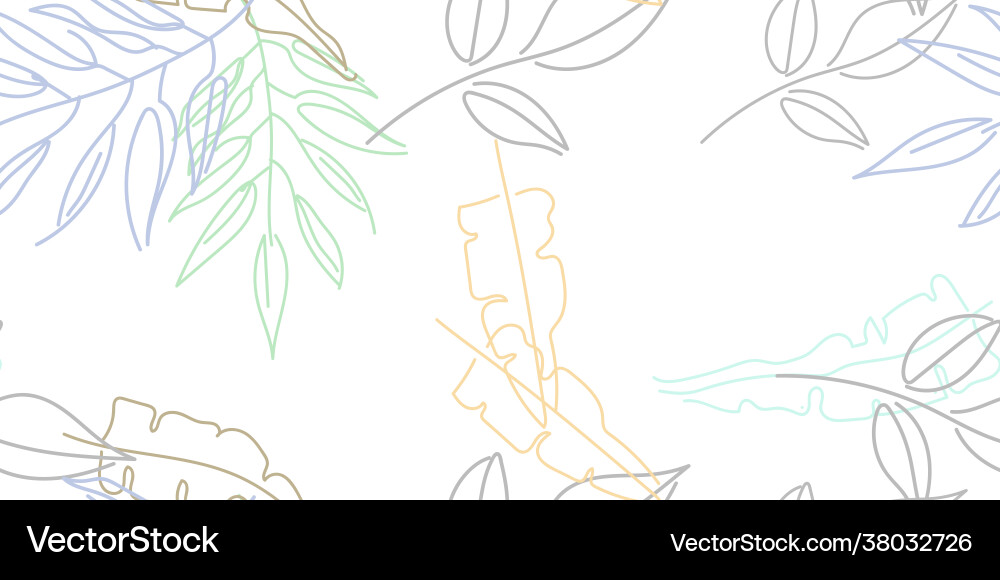 Tropical leaf modern print pastel one line drawing