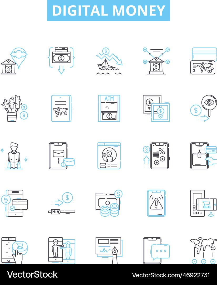Digital money line icons set Royalty Free Vector Image