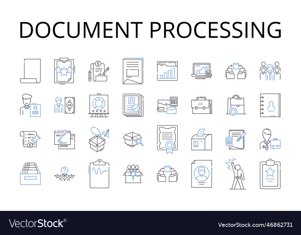 Document processing line icons collection report Vector Image