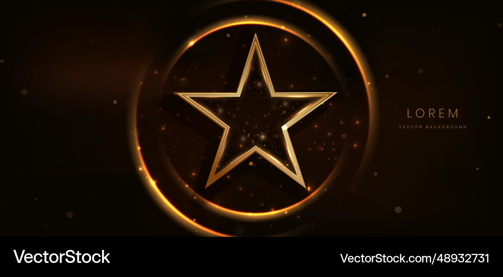 Golden star on black background with lighting Vector Image