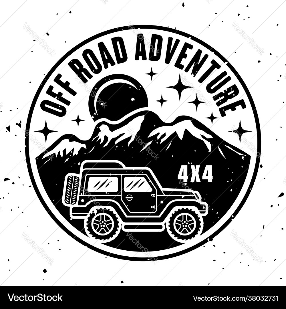 Off-road car side view and mountains round Vector Image