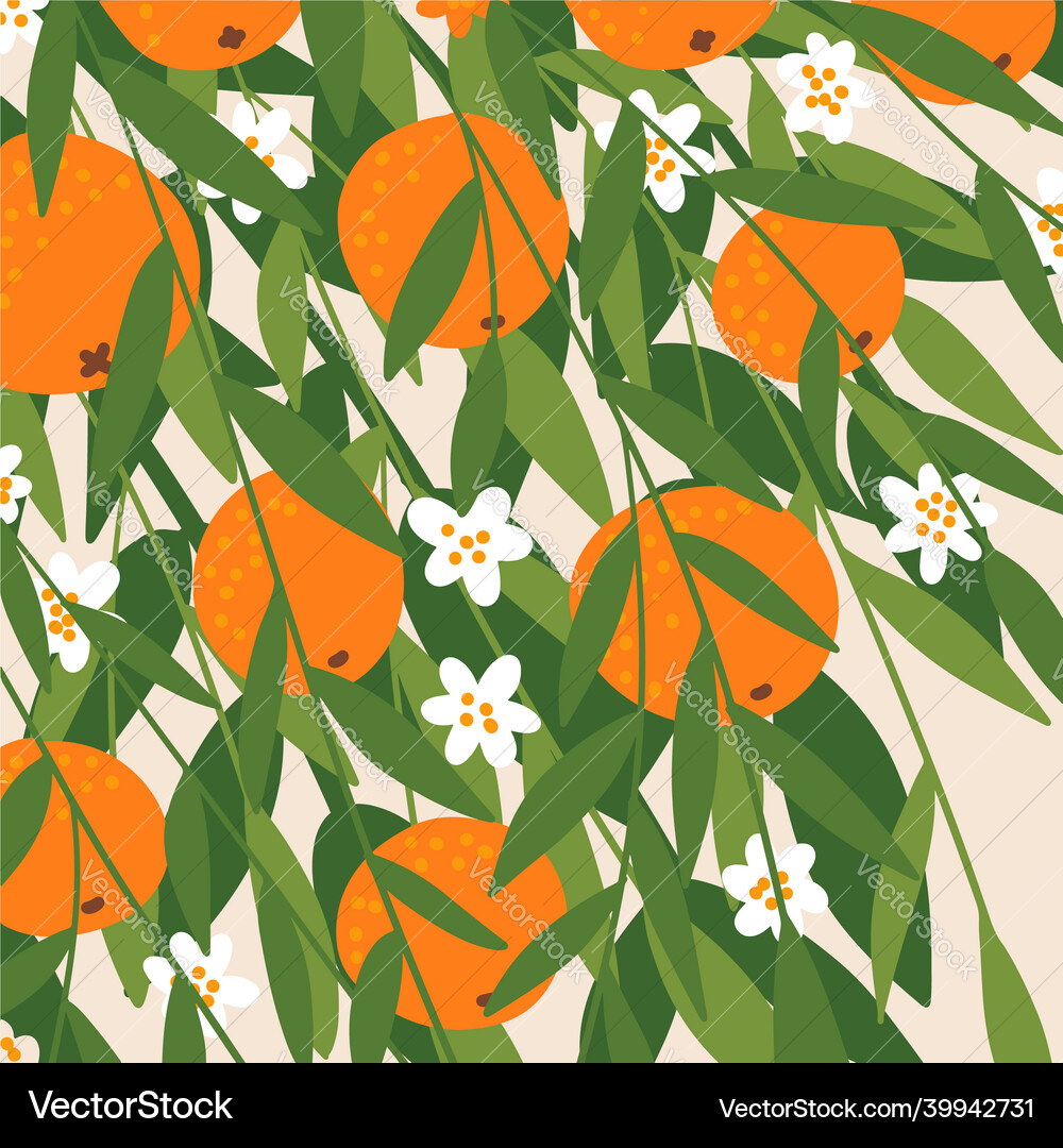 Orange tree branches with fruits flowers Vector Image