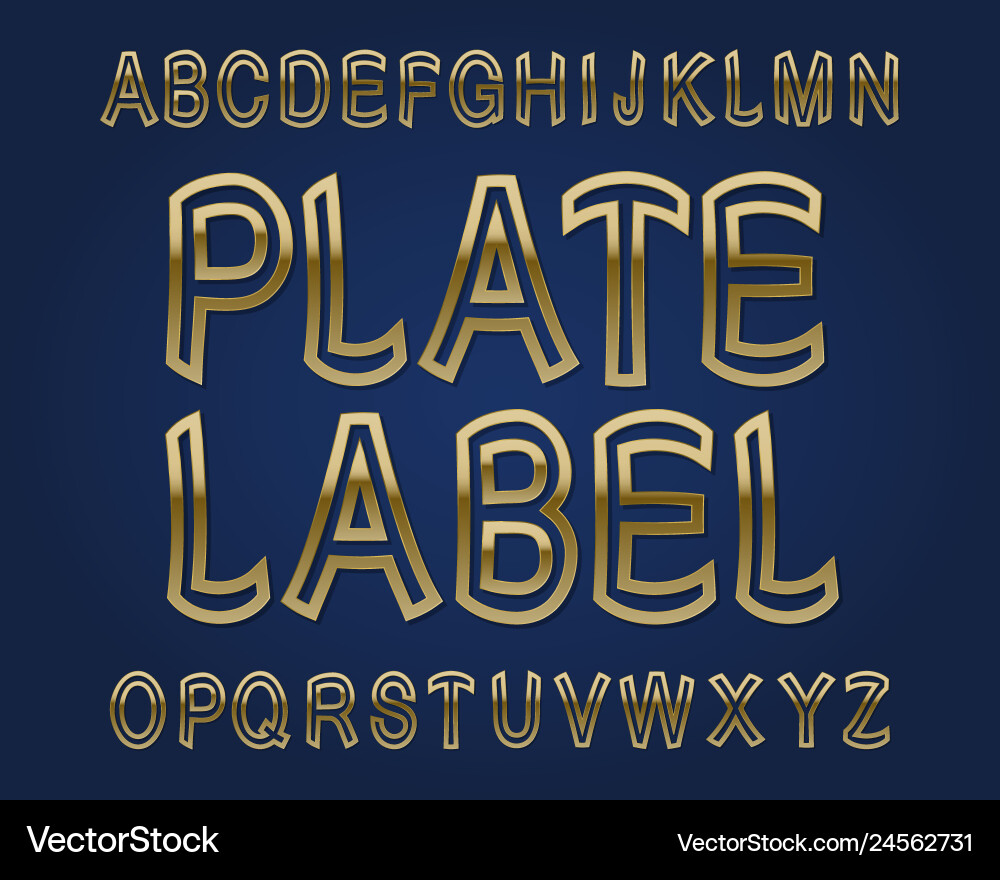 Plate label typeface golden font isolated Vector Image