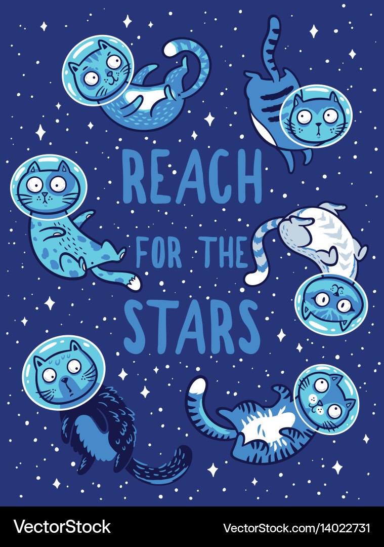 Print with cats in space reach Royalty Free Vector Image