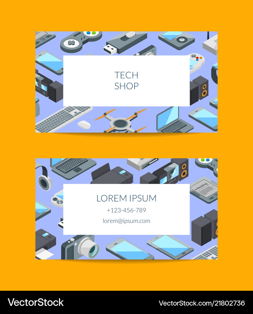 Isometric gadgets icons business card Royalty Free Vector