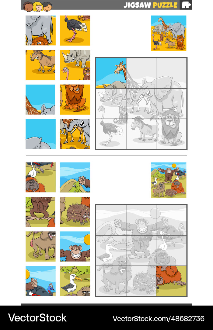 Jigsaw puzzle games set with wild animal Vector Image