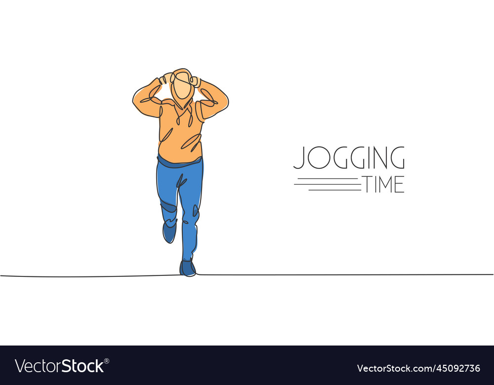 One single line drawing young energetic man Vector Image