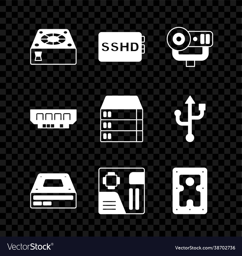 Set Computer Cooler Sshd Card Web Camera Vector Image