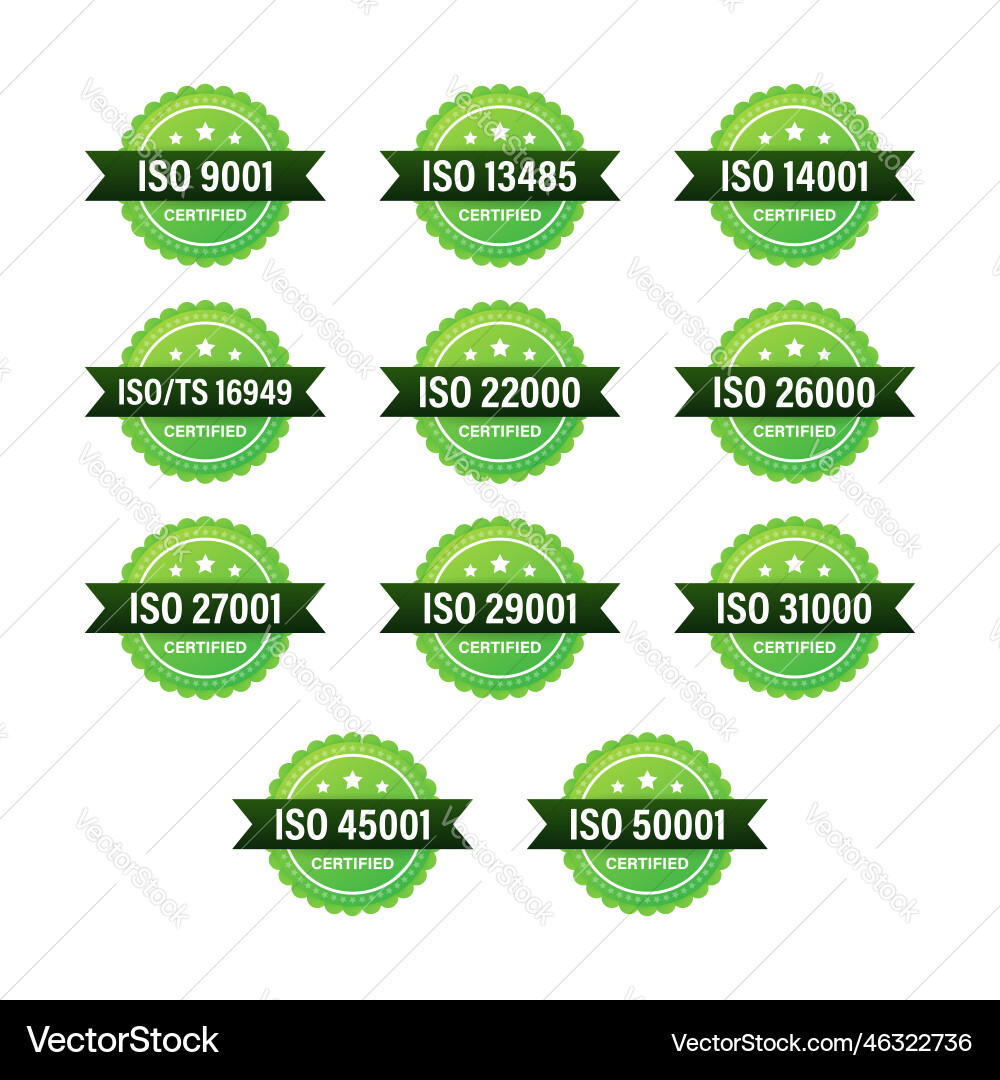 Set of iso certification stamp and labels Vector Image